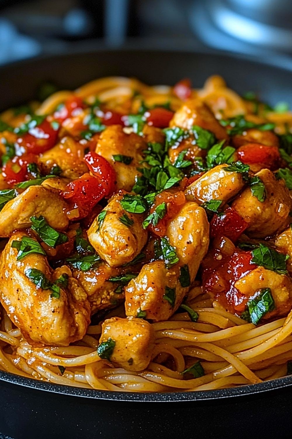 One-Skillet Sweet & Spicy Sticky Chicken Pasta - Ava Chef Life