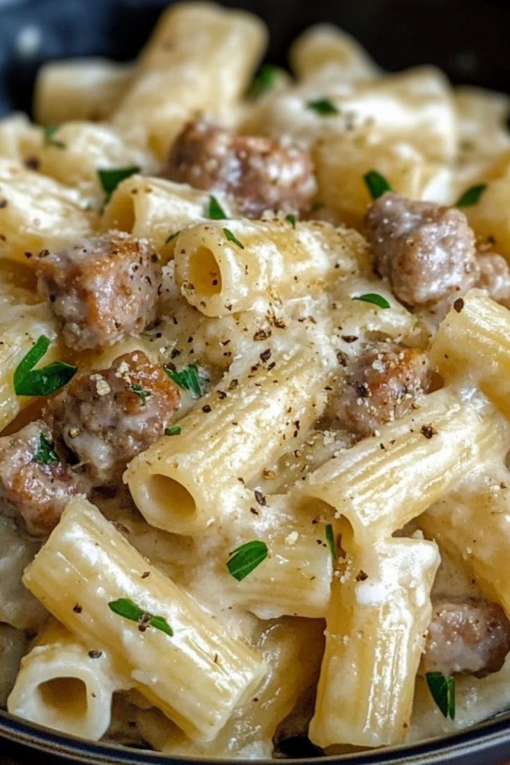 Delicious Garlic Sausage Alfredo Rigatoni Recipe - Ava Chef Life