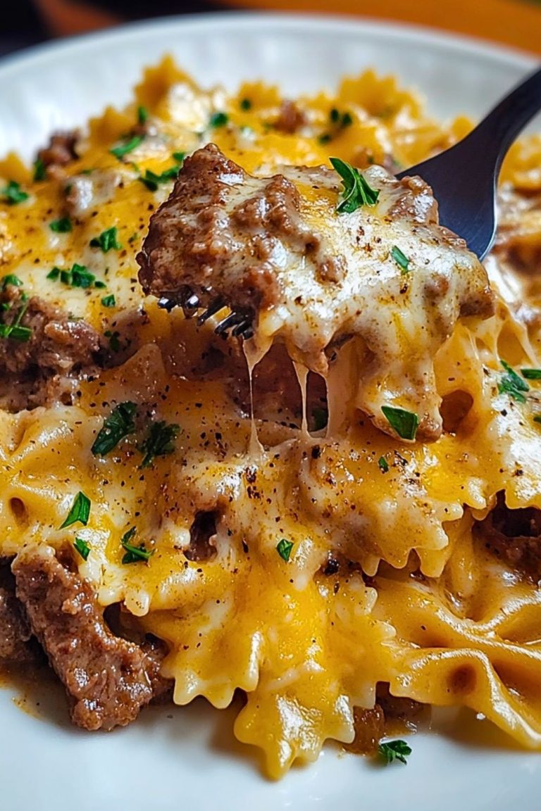Cheesy Garlic Parmesan Beef Bowtie Pasta Skillet - Ava Chef Life