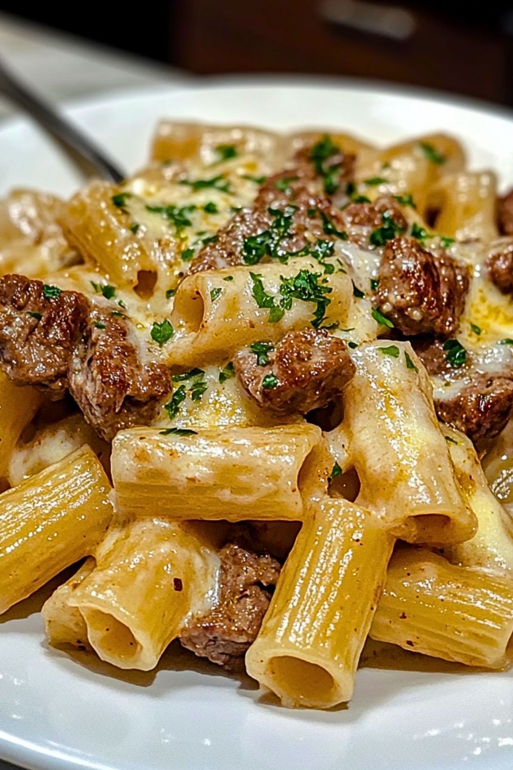 Creamy Cheesy Garlic Butter Rigatoni with Savory Beef - Ava Chef Life
