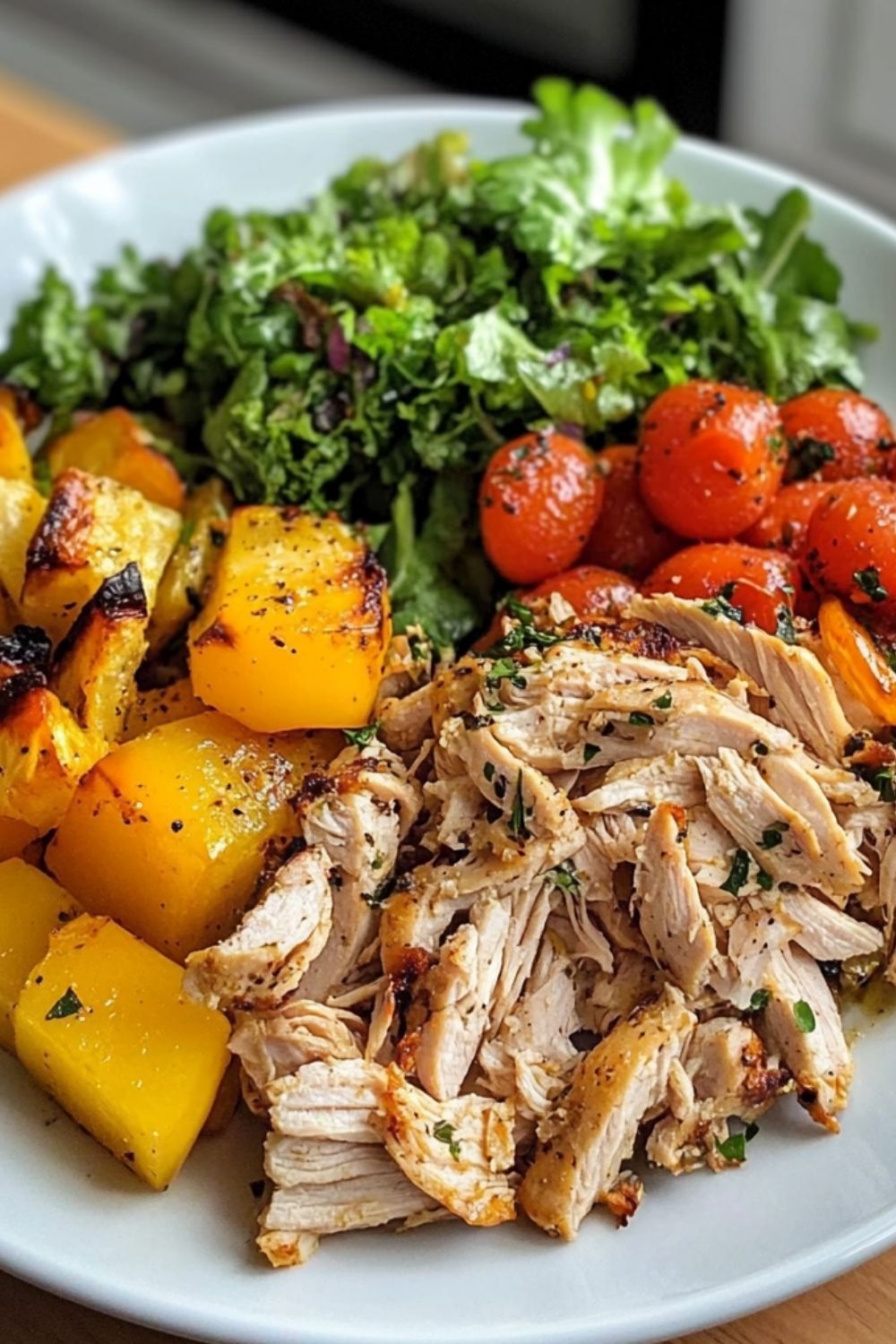 Shredded Chicken Plate with Roasted Veggies & Salad - Ava Chef Life