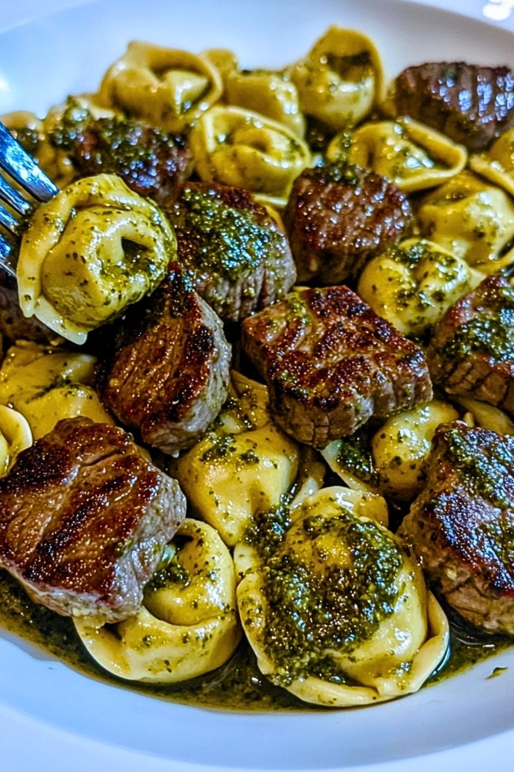 Tender Steak Bites with Pesto Alfredo Tortellini Sauce - Ava Chef Life