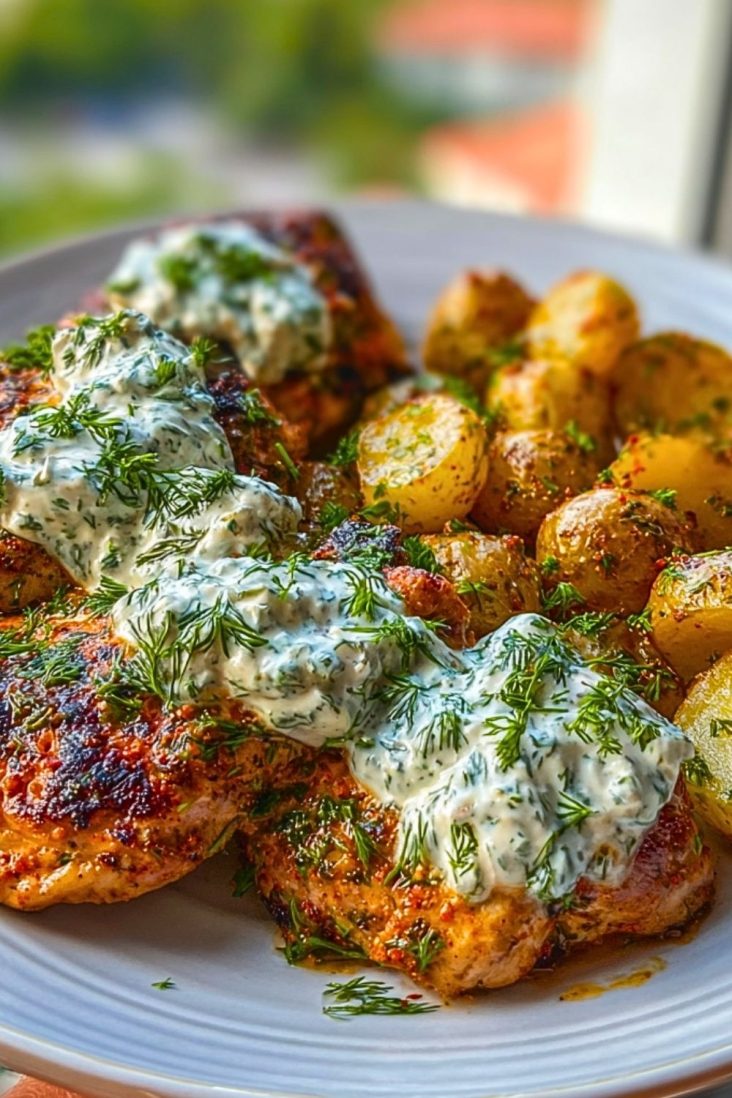 Spicy Yogurt Marinated Chicken with Dill Feta Cream & Crispy Baby ...