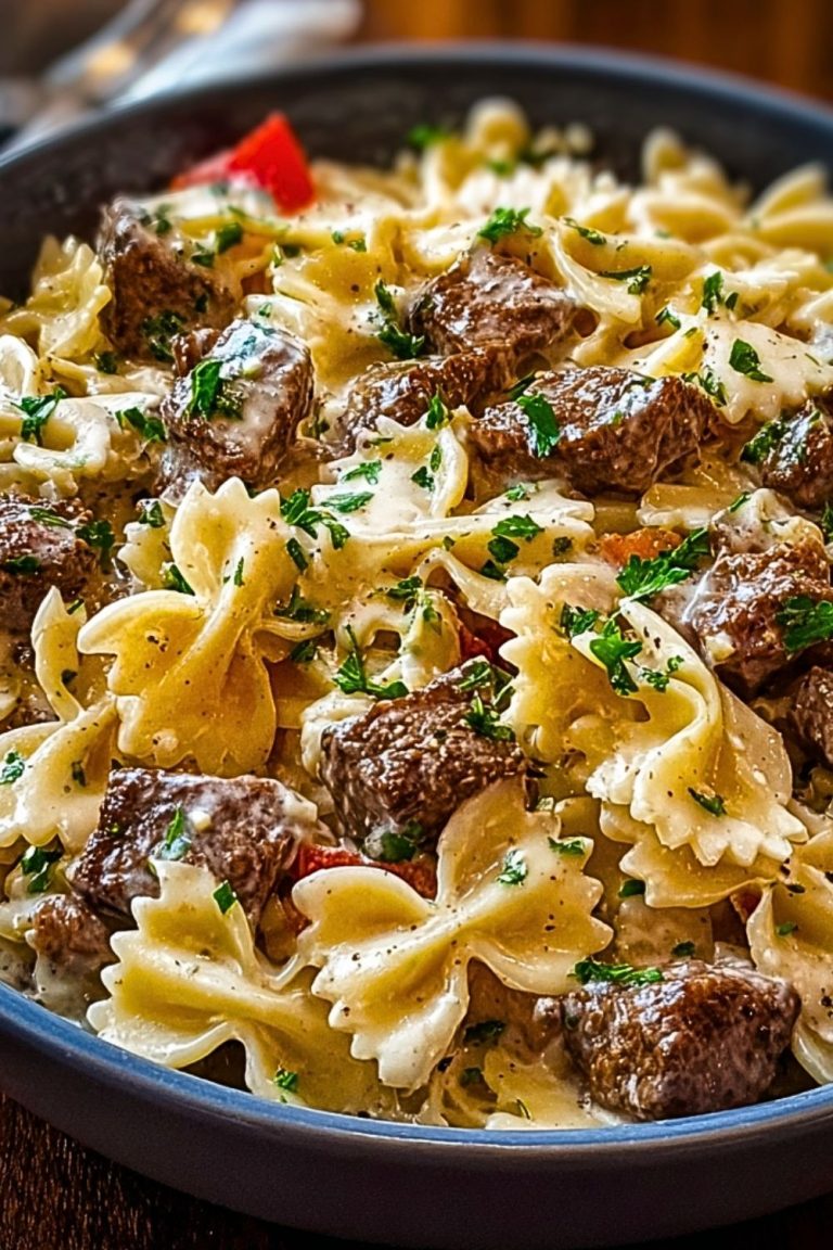 Beef and Bowtie Pasta with Alfredo Sauce - Ava Chef Life