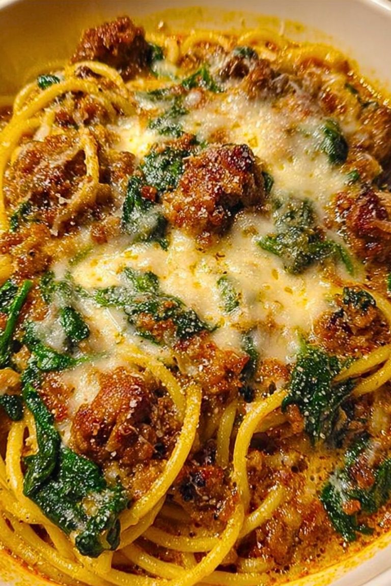 Cheesy Garlic Butter Spaghetti with Italian Sausage & Spinach - Ava ...