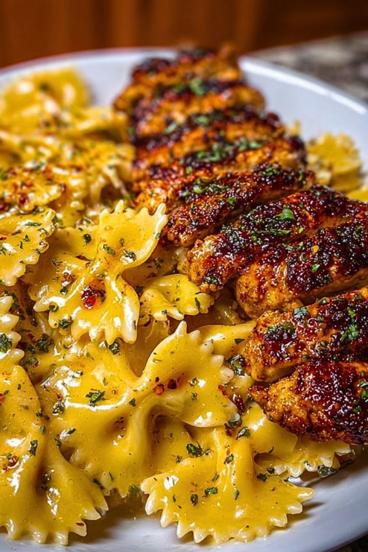 Cheesy Garlic Cajun Chicken Bowtie Pasta in Alfredo Sauce - Ava Chef Life