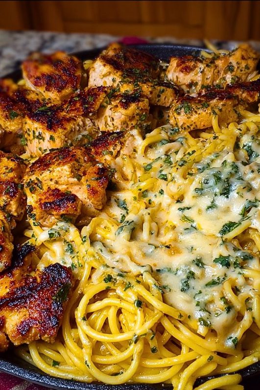 Creamy Velveeta Chicken Spaghetti with Mozzarella Garlic Cheese Sauce ...