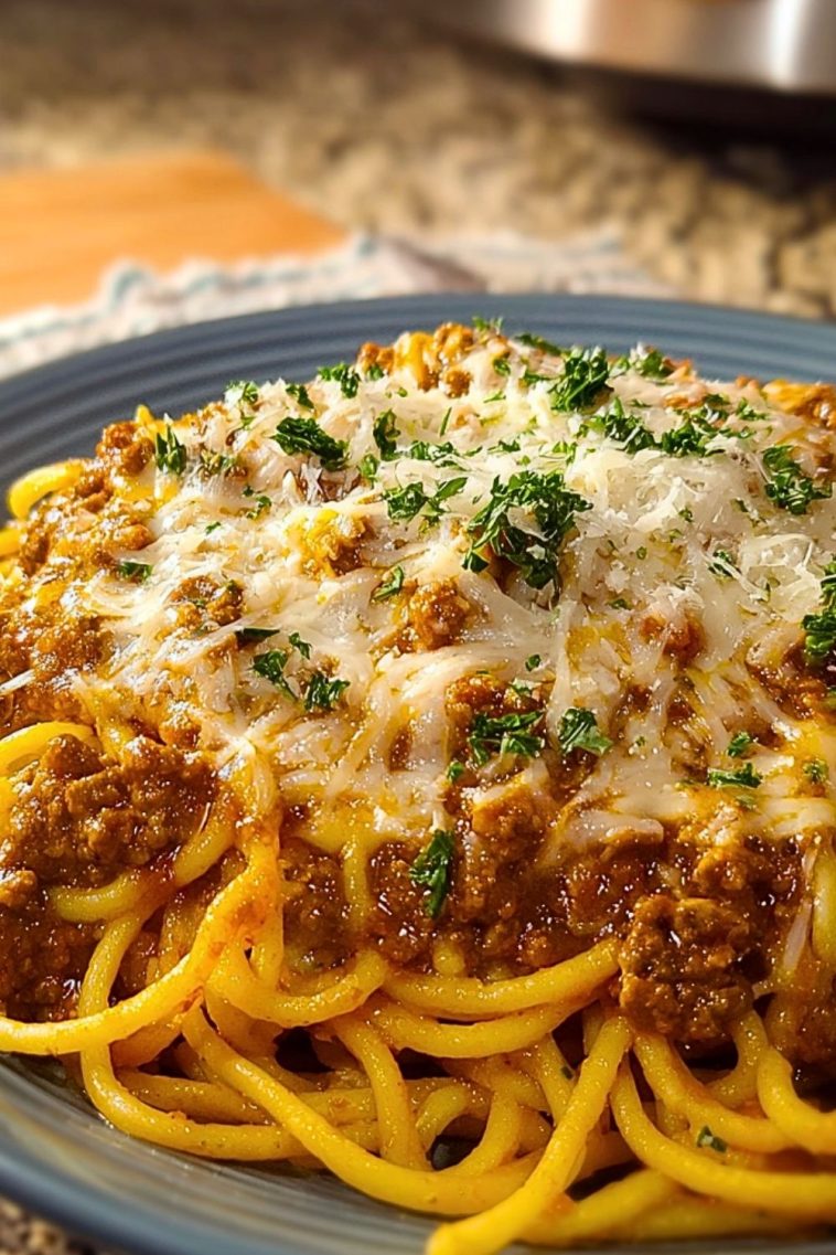 Creamy Velveeta Spaghetti with Italian Beef Marinara - Ava Chef Life