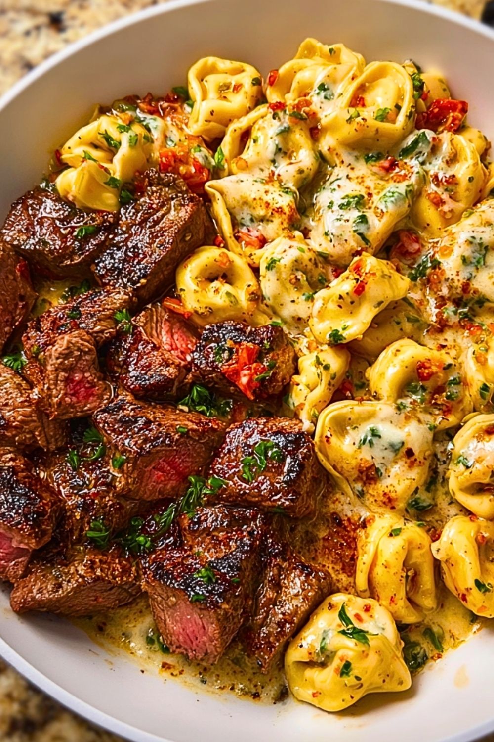 Garlic Steak & Cheese-Filled Tortellini Skillet - Ava Chef Life