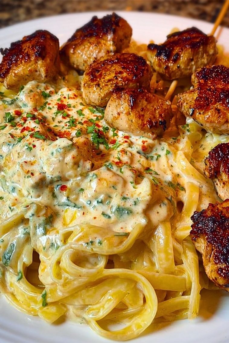 Spicy Cheesy Garlic Butter Chicken with Linguine in Four-Cheese Sauce ...