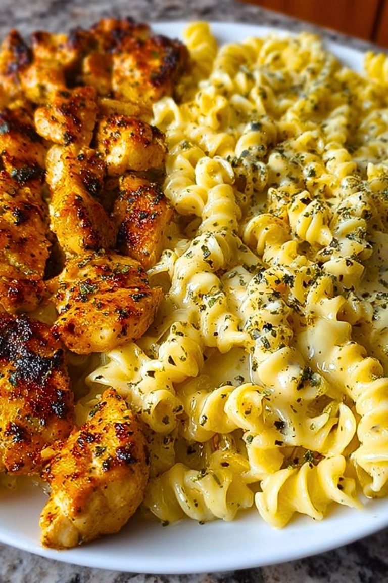 Cheesy Alfredo Twisted Pasta with Golden Garlic Butter Chicken in ...